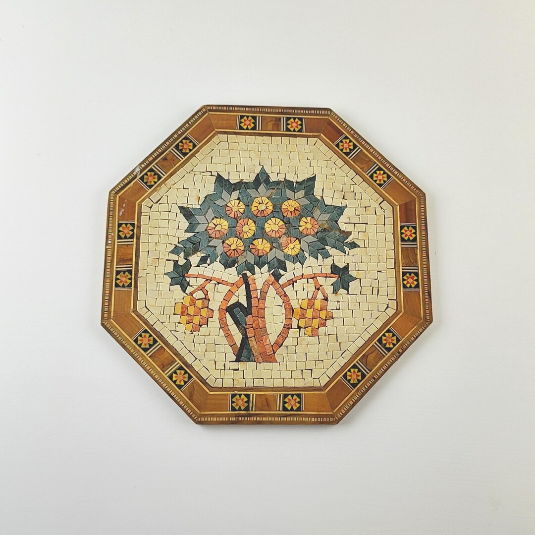 Handmade Mosaic Wall Art Panel, Stone Inlay on Wood, Mediterranean ...