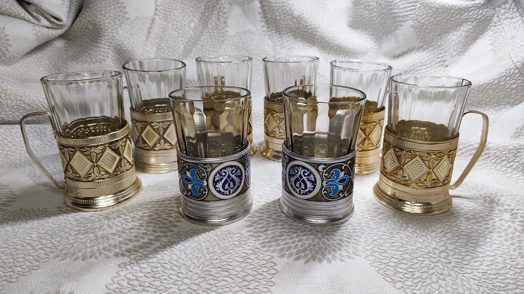 Soviet Vintage Tea Glasses in a Glass Holder Made in USSR in 1980s ...