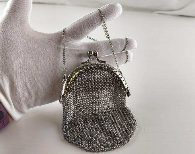 Antique Engraved Silver Metal Dance Purse, Coin Purse, Acanthus Leaf ...