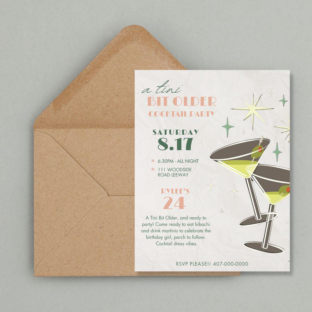 A Tini Bit Older Cocktail Party Invitation Editable Birthday Party ...