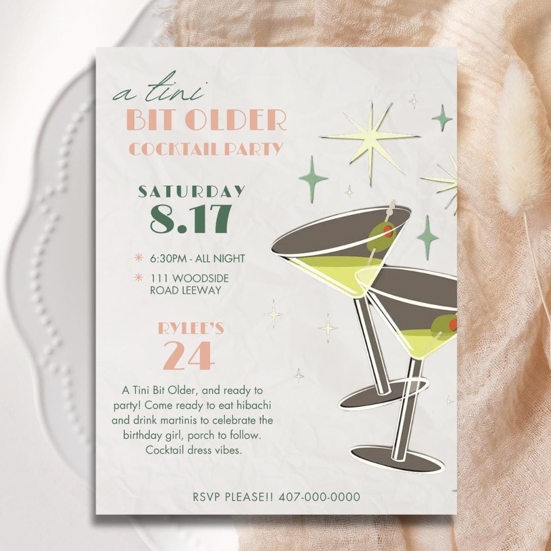 A Tini Bit Older Cocktail Party Invitation Editable Birthday Party ...