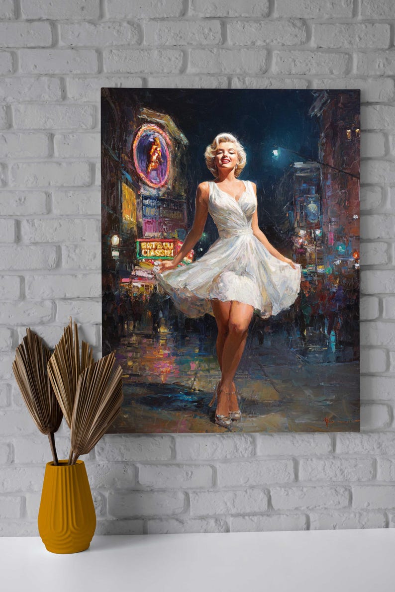 Retro Marilyn Monroe Wall Art – 1950s Glamour New York Night Painting ...