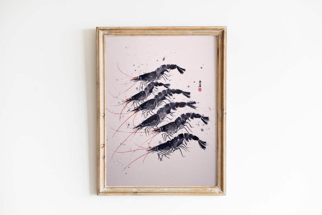 Traditional Chinese Ink Shrimp Wall Art, Zen Brushwork Oriental Decor ...