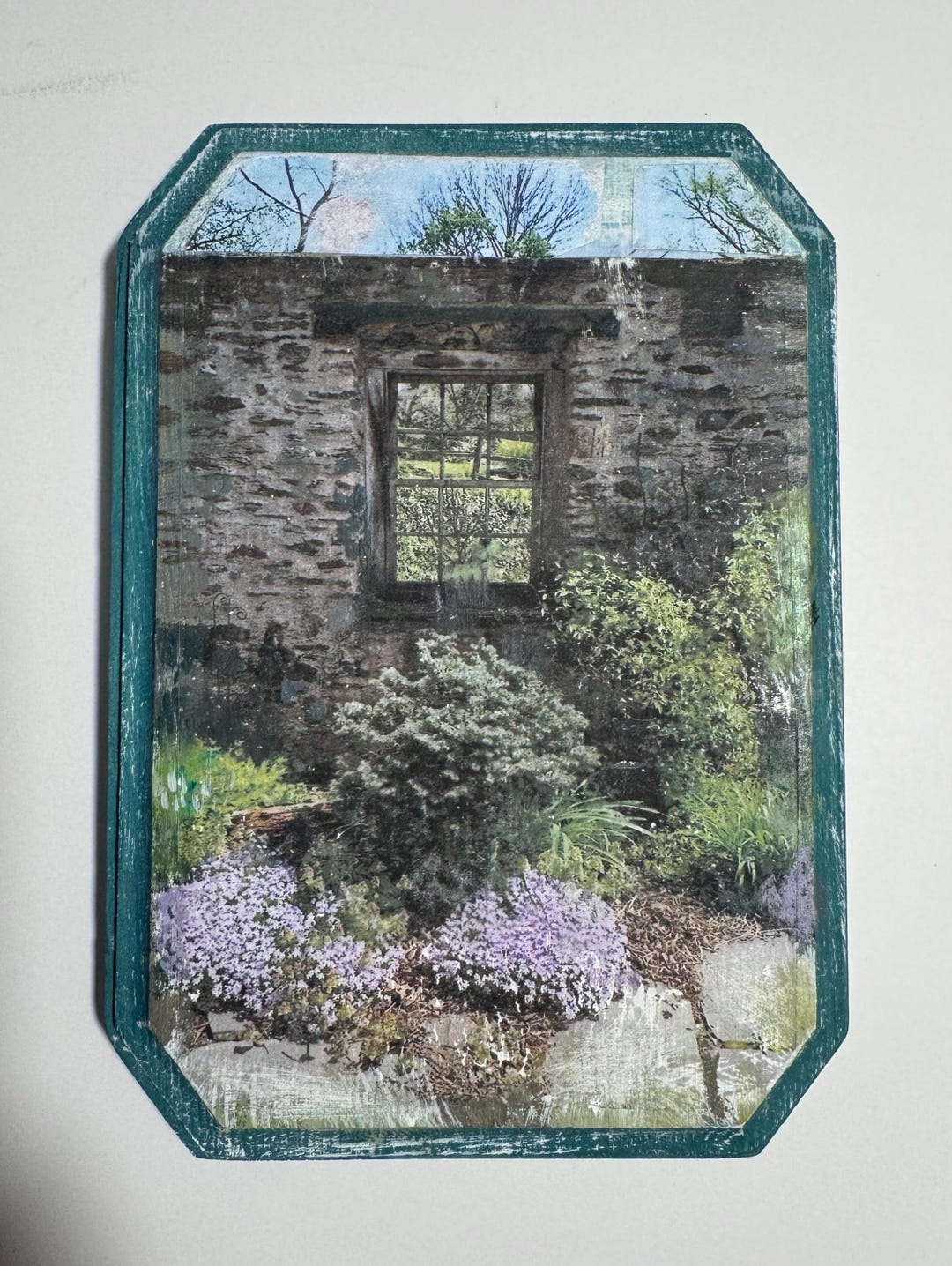 Original, 5 X 7, Miniature, Art, Wood, Blue Sky, Door, Window, Stone ...