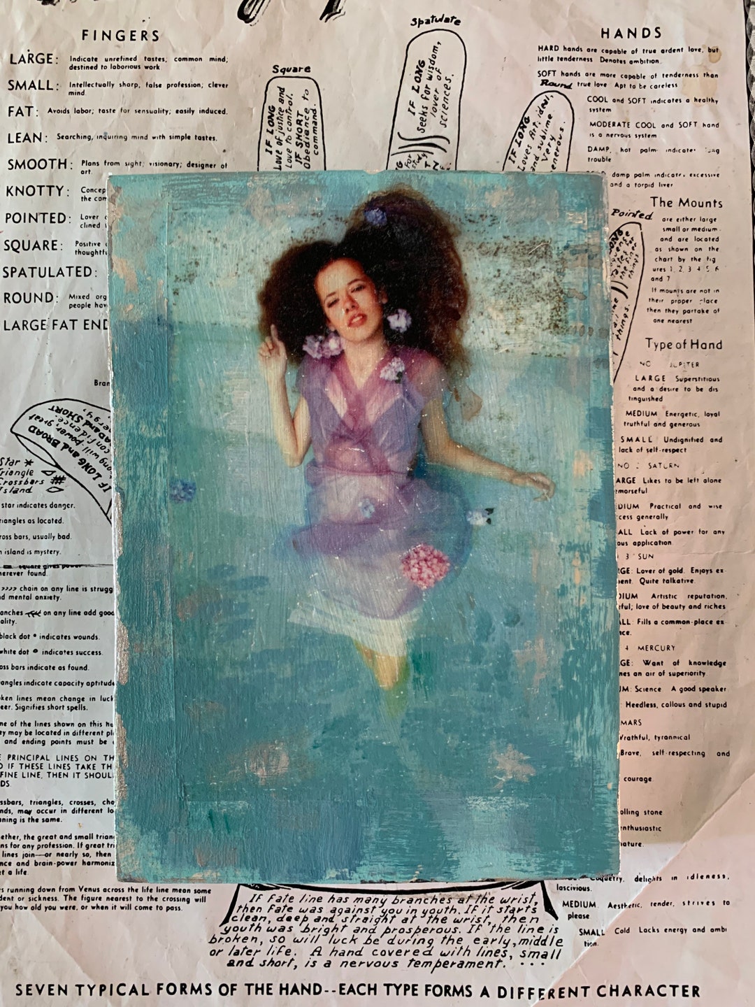 Floating, Woman, Water, Nymph, 5 X 7, Original Fine Art, Mixed Media ...