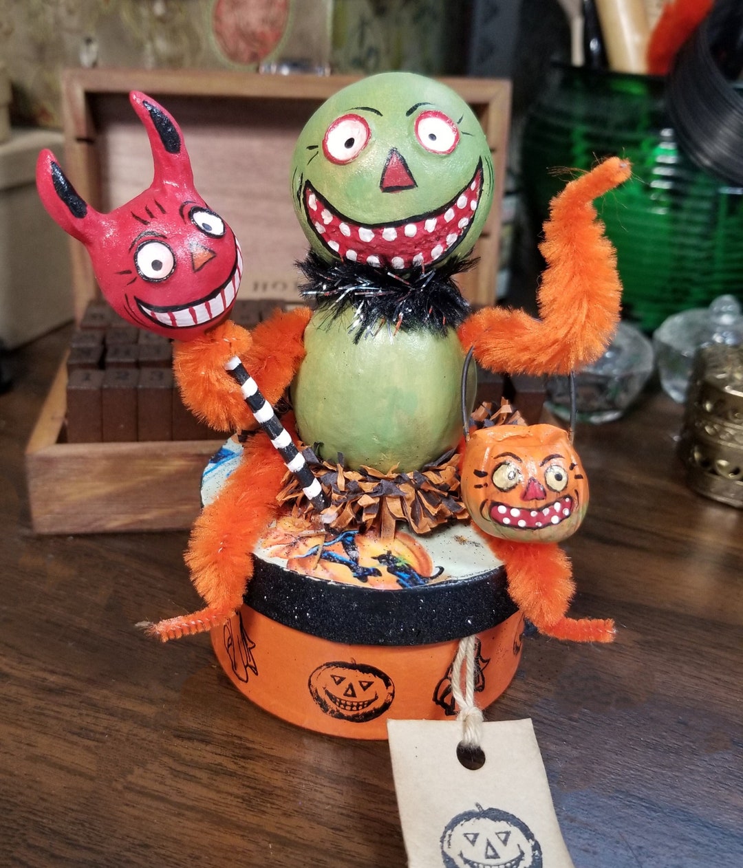 Made to Order One Vintage Style Halloween Paper Mache Candy Container ...
