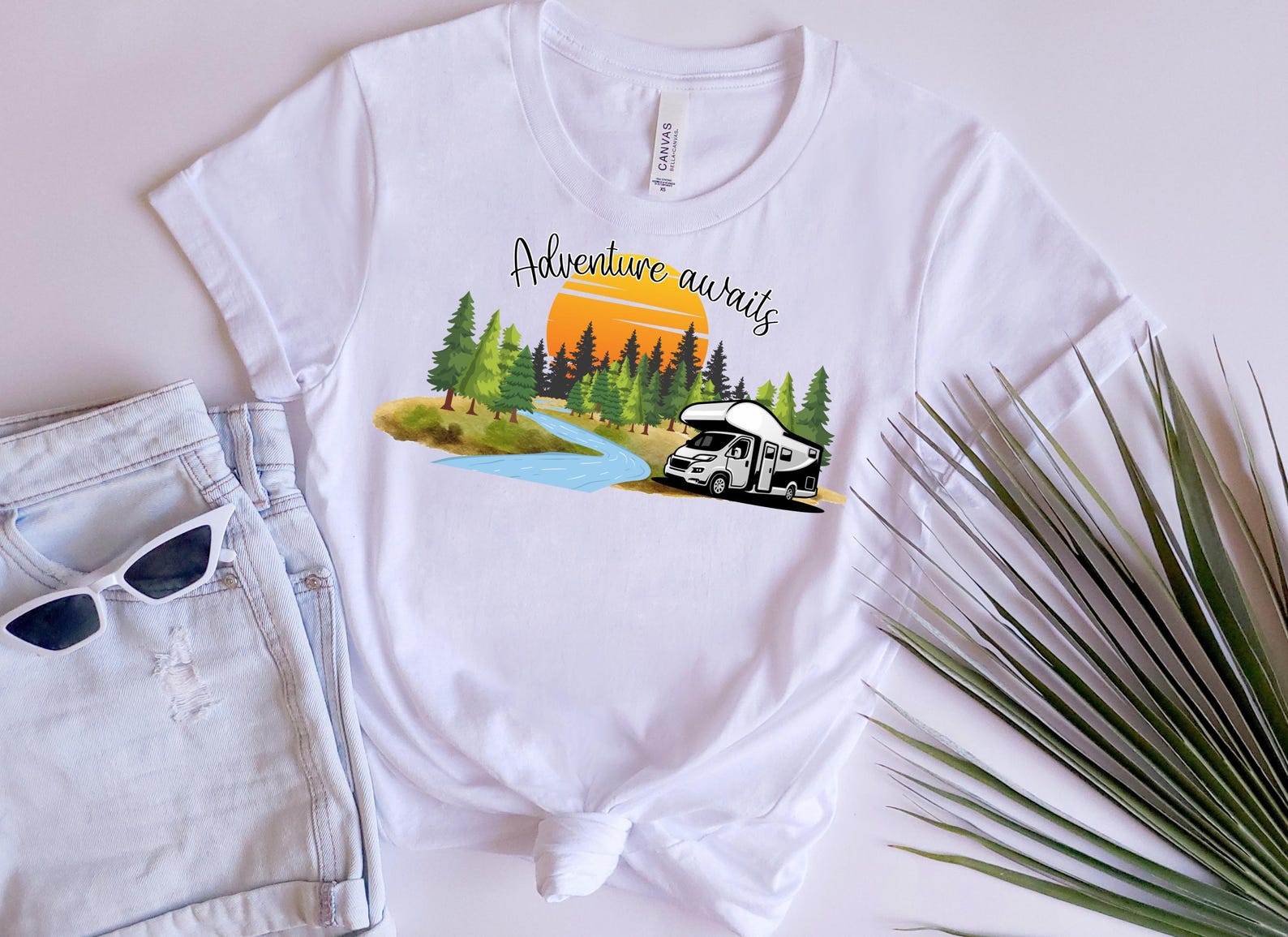 Adventure Awaits RV Camper PNG: Sunset Forest Sublimation Design ...