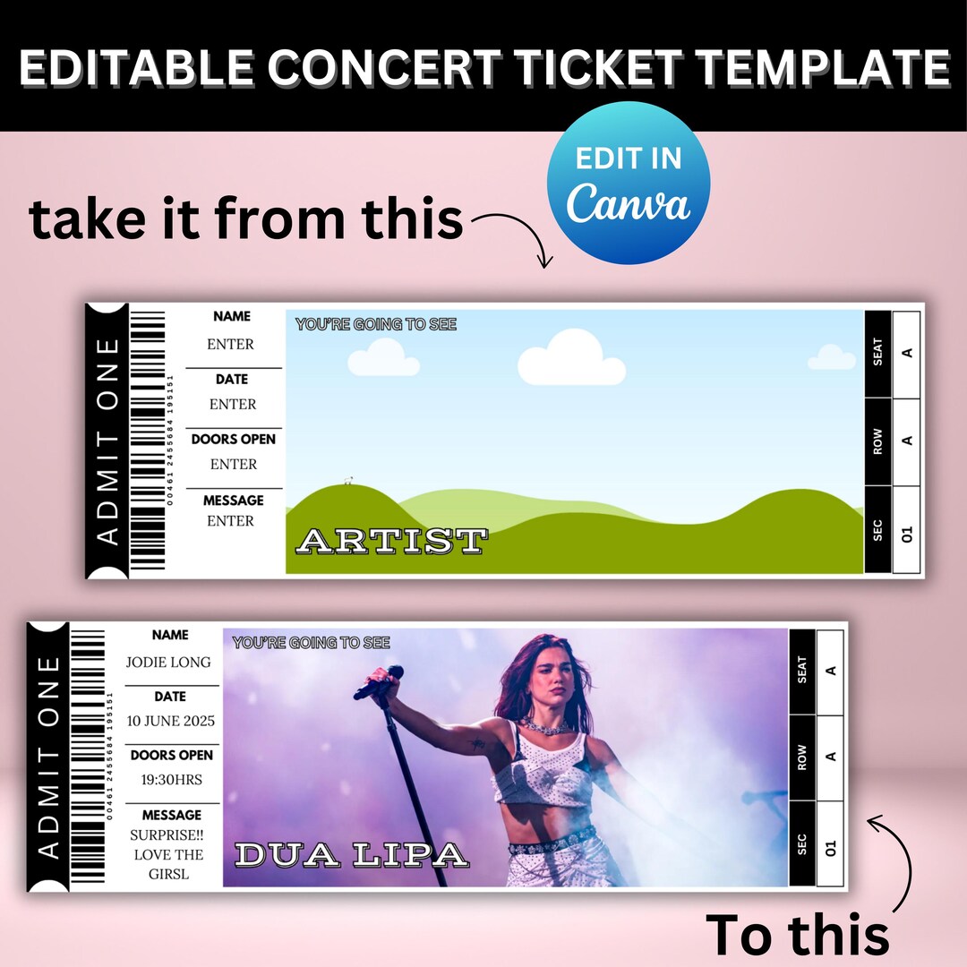 Editable Concert Ticket Template, Custom Concert Ticket, Printable ...