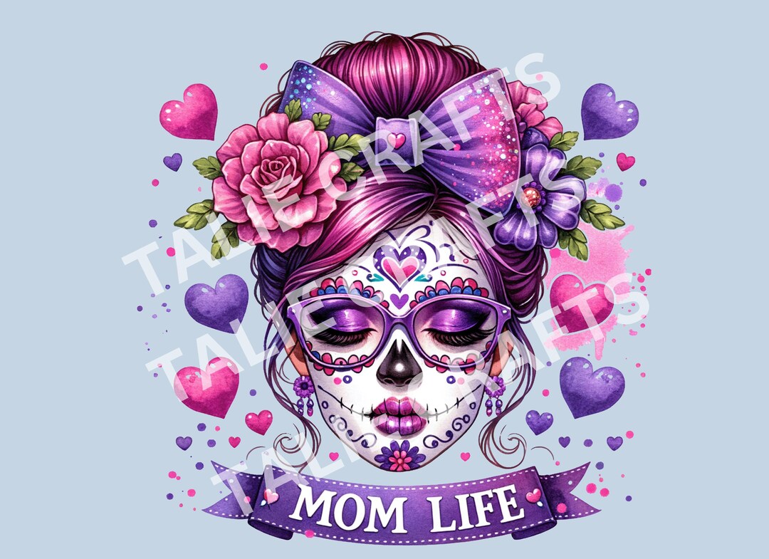 Gothic Mom Life Sugar Skull Clipart: Pink & Purple (digital Download ...