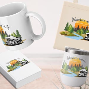 Adventure Awaits RV Camper PNG: Sunset Forest Sublimation Design ...