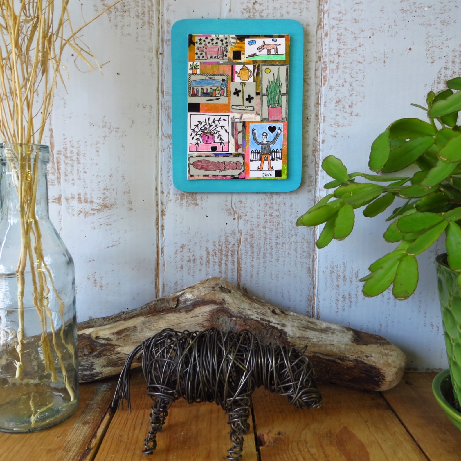 Collage Folk Art Mixed Media Children's Decor Wall | Etsy