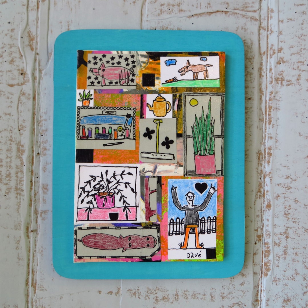 Collage, Folk Art, Mixed Media, Children's Decor, Wall Hanging ...