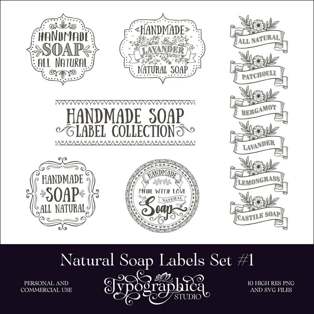 SVG Labels for Natural Soap - Commercial Use PNG Hand Drawn Style Soap ...