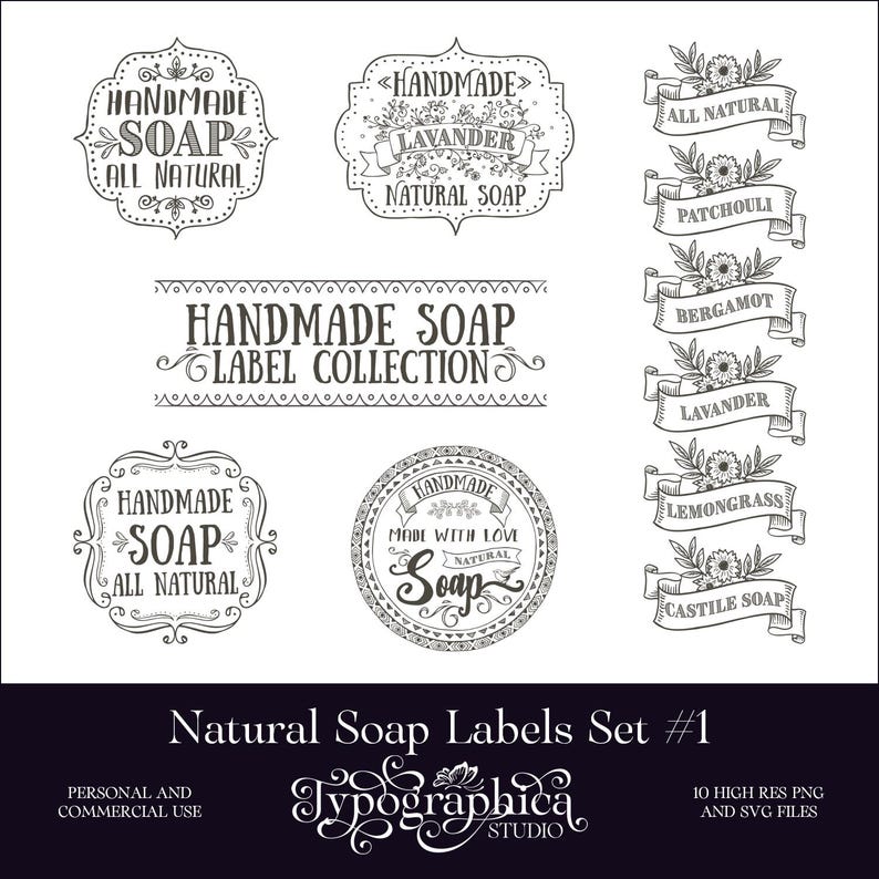SVG Labels for Natural Soap - Commercial Use PNG Hand Drawn Style Soap ...