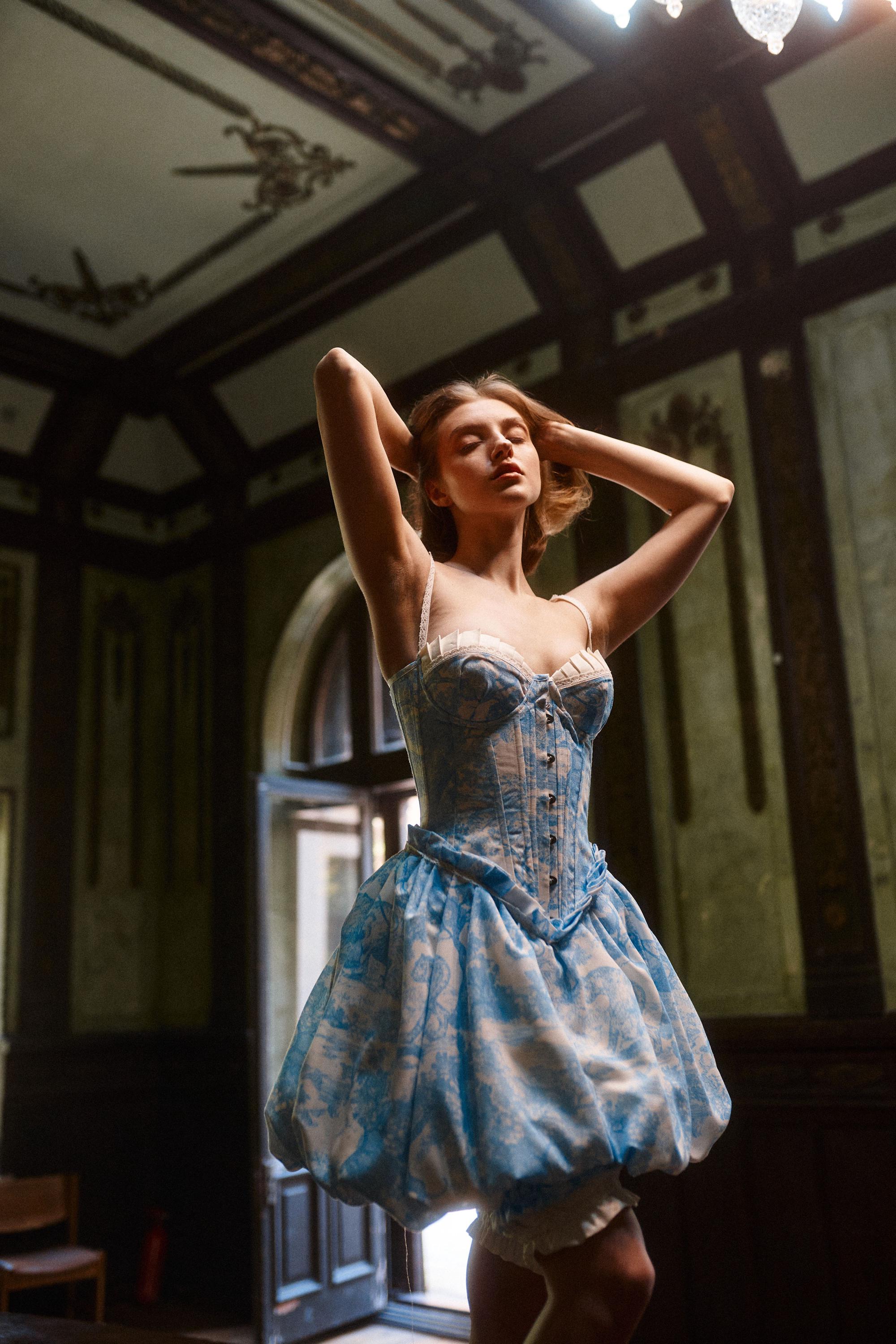 Cotton Dress Corset Dress Corset Blue Dress Cotton Corset Dress