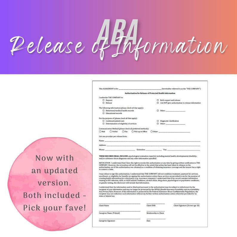 ABA Release of Information - Etsy
