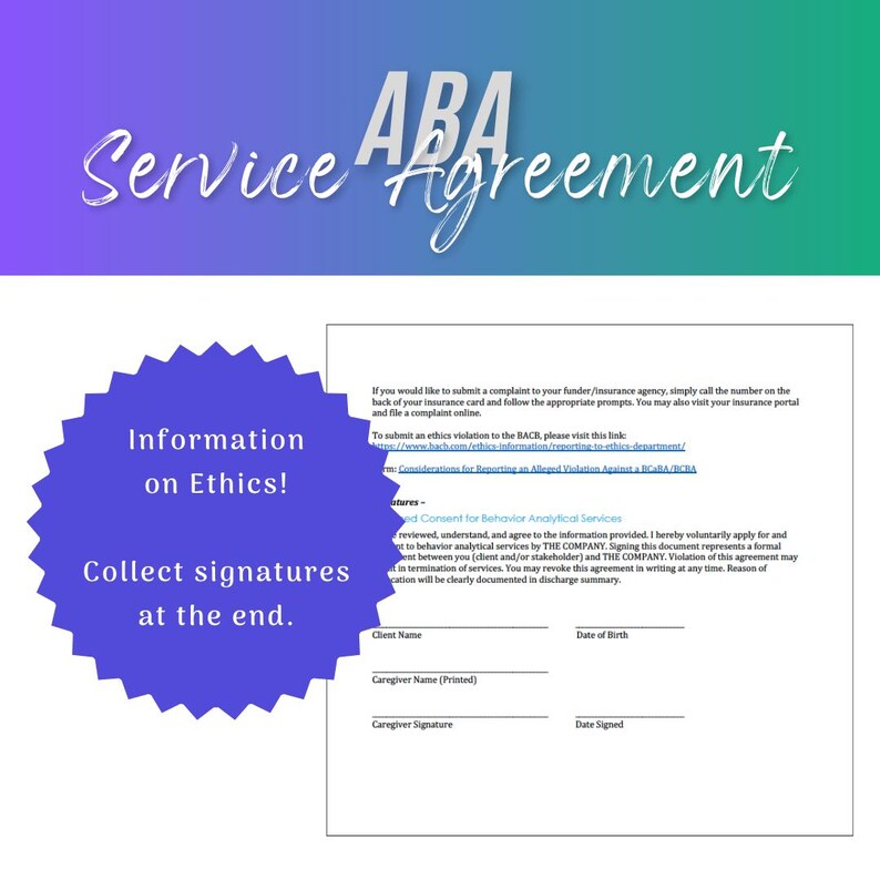 ABA Therapy Service Agreement - Etsy