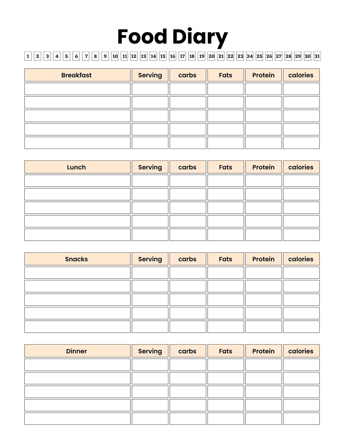 Meal Planner Printable, Weekly Food Diary, Meal Tracker, Food Journal ...