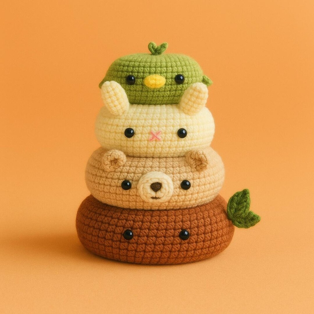 Forest Friends Amigurumi Crochet Pattern PDF, Stacking Ring Toy With Bear Bunny Bird Tree, Cute ...
