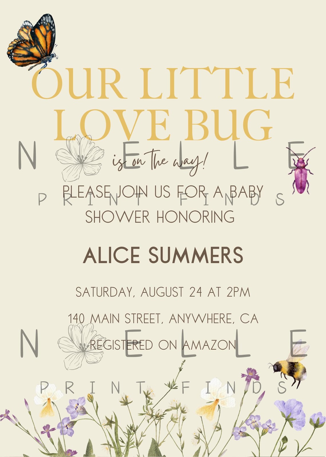 INSTANT DOWNLOAD Love Bug Baby Shower Invitation, Baby Shower Invite ...