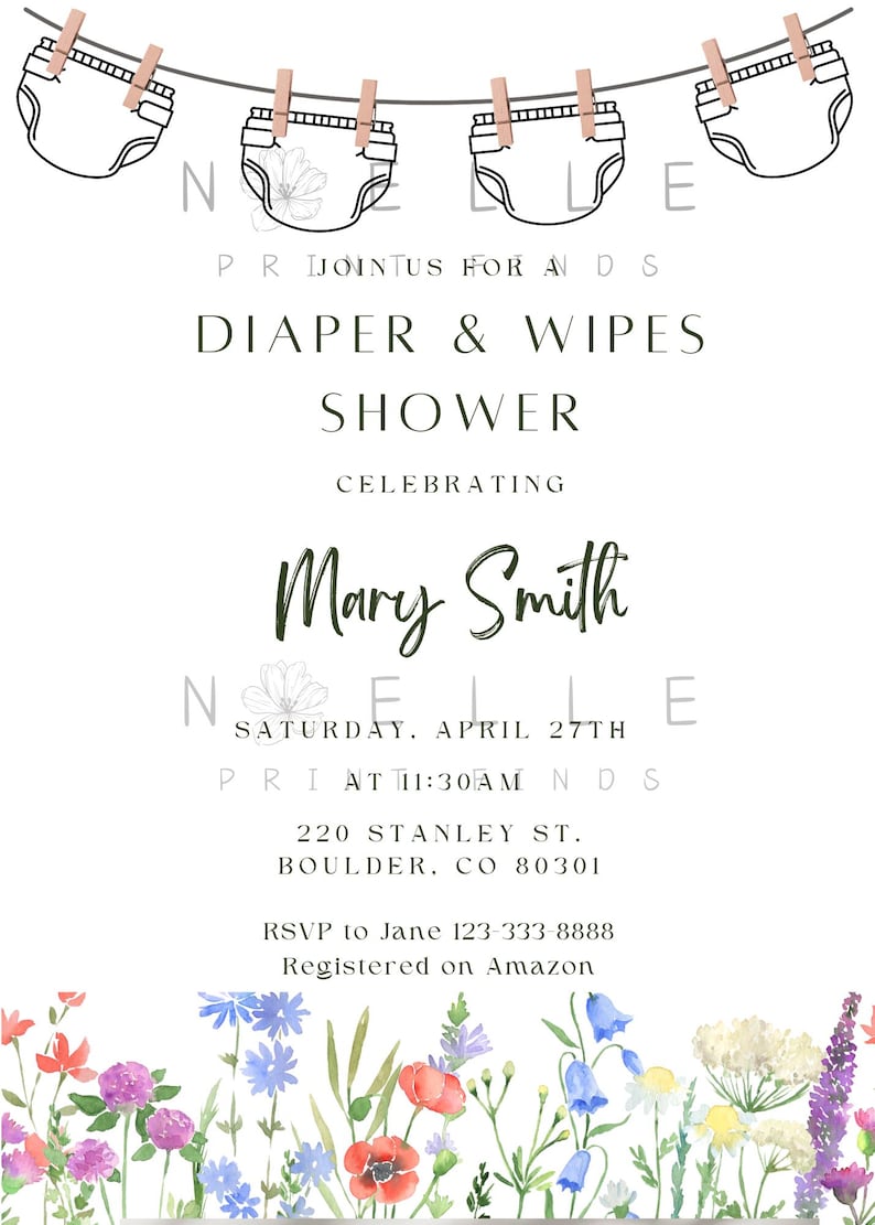 Diapers and Wipes Baby Shower Invitation, Diaper Shower Invite, Baby ...