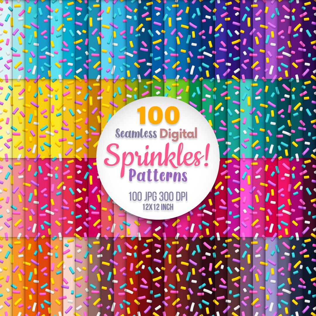 100 Sprinkles Seamless Patterns, Digital Paper, Donut, Cupcake ...