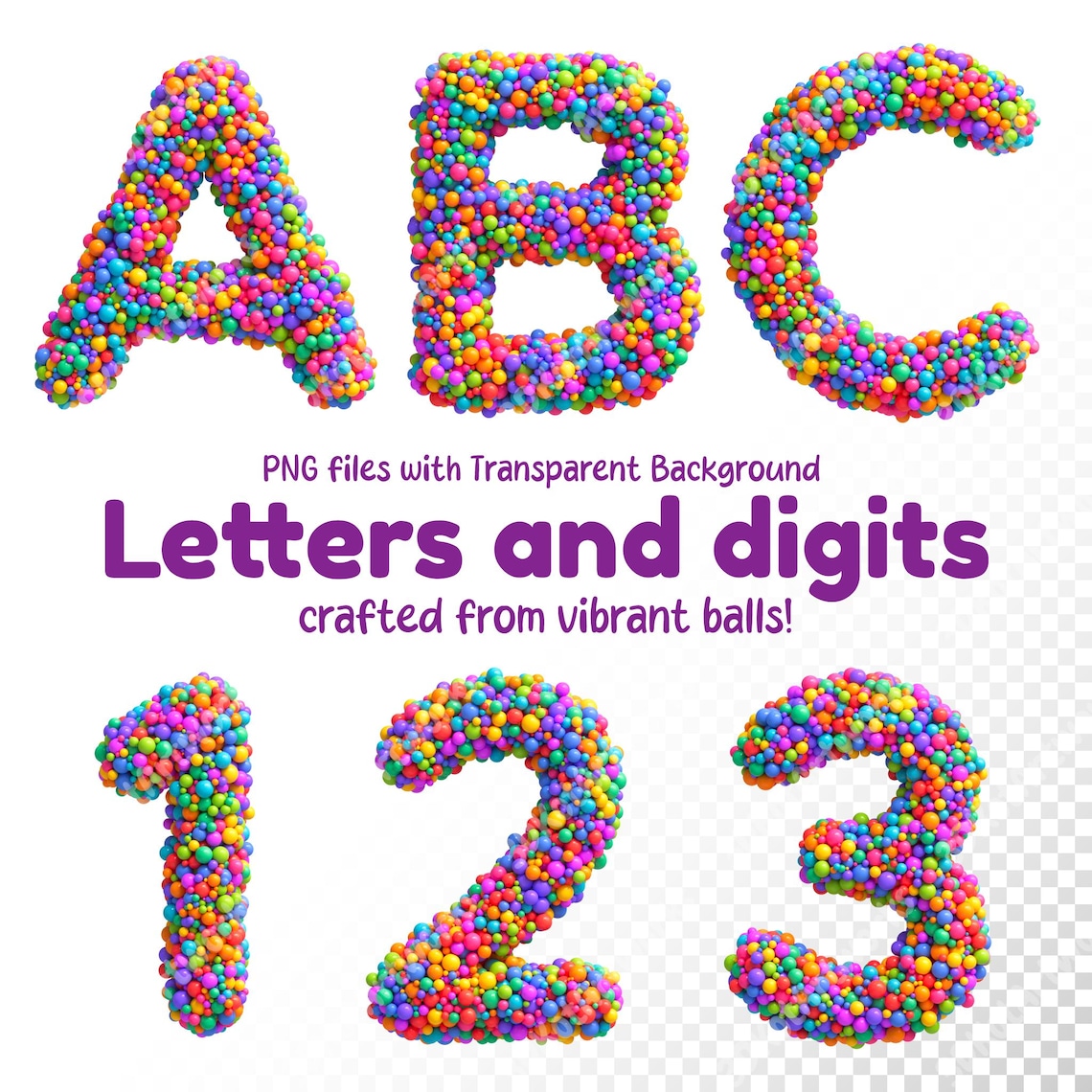 Colorful Balls PNG Alphabet, Letters A-Z, Numbers 0-9, Kids Room Decor ...