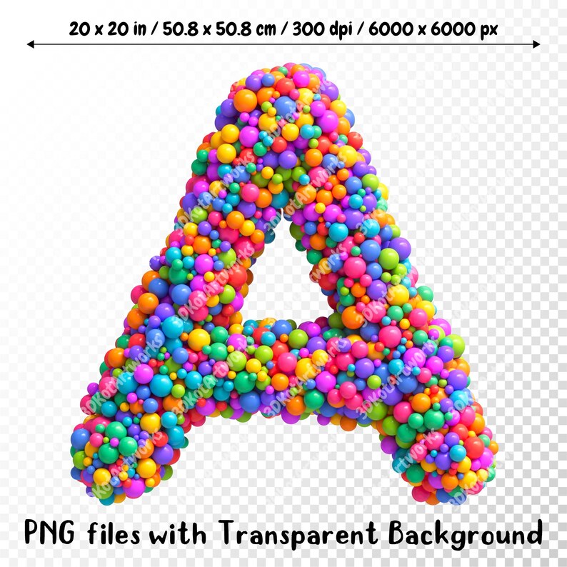 Colorful Balls PNG Alphabet, Letters A-Z, Numbers 0-9, Kids Room Decor ...