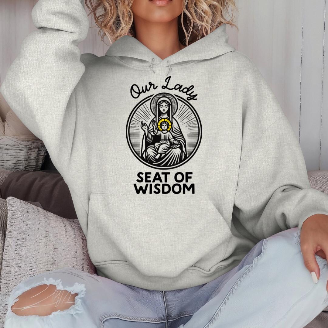 Our Lady Seat of Wisdom Hoodie: Catholic Mary & Jesus Unisex Sweater - Etsy