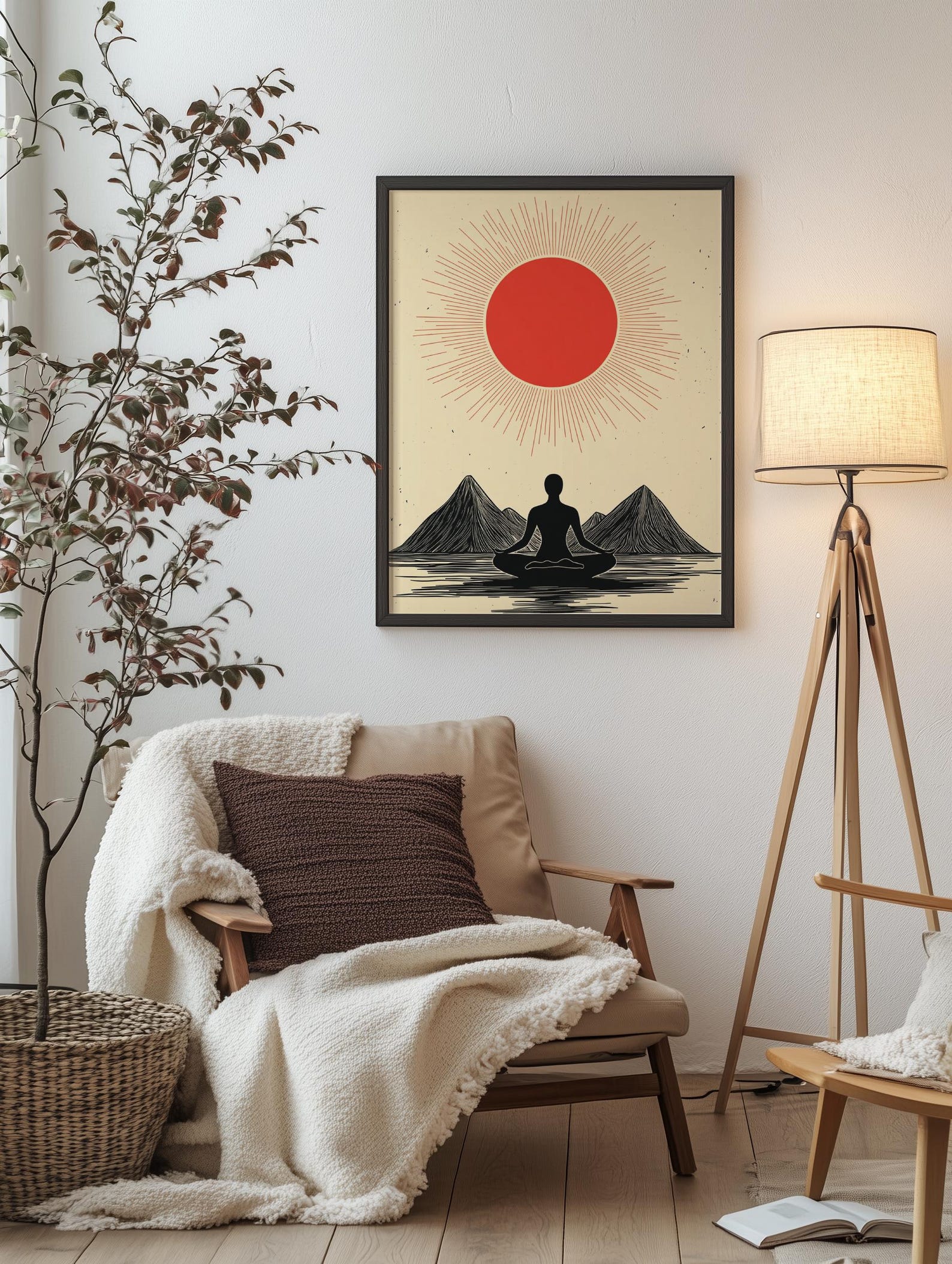 Meditation Wall Art | Yoga Studio Decor With Mountains and Sun ...