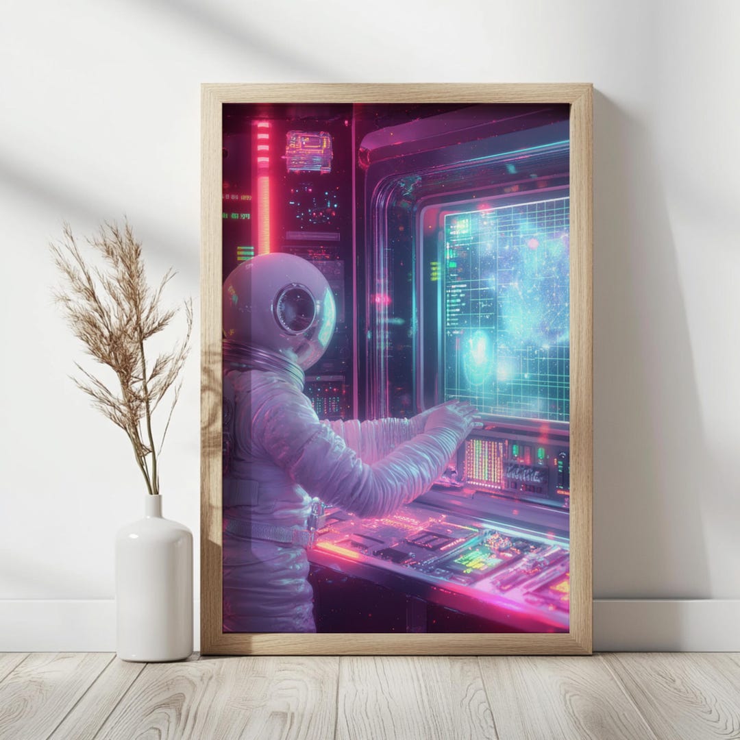 Retro Space Station Vertical Poster, Surreal Astronaut Galaxies Nebula ...