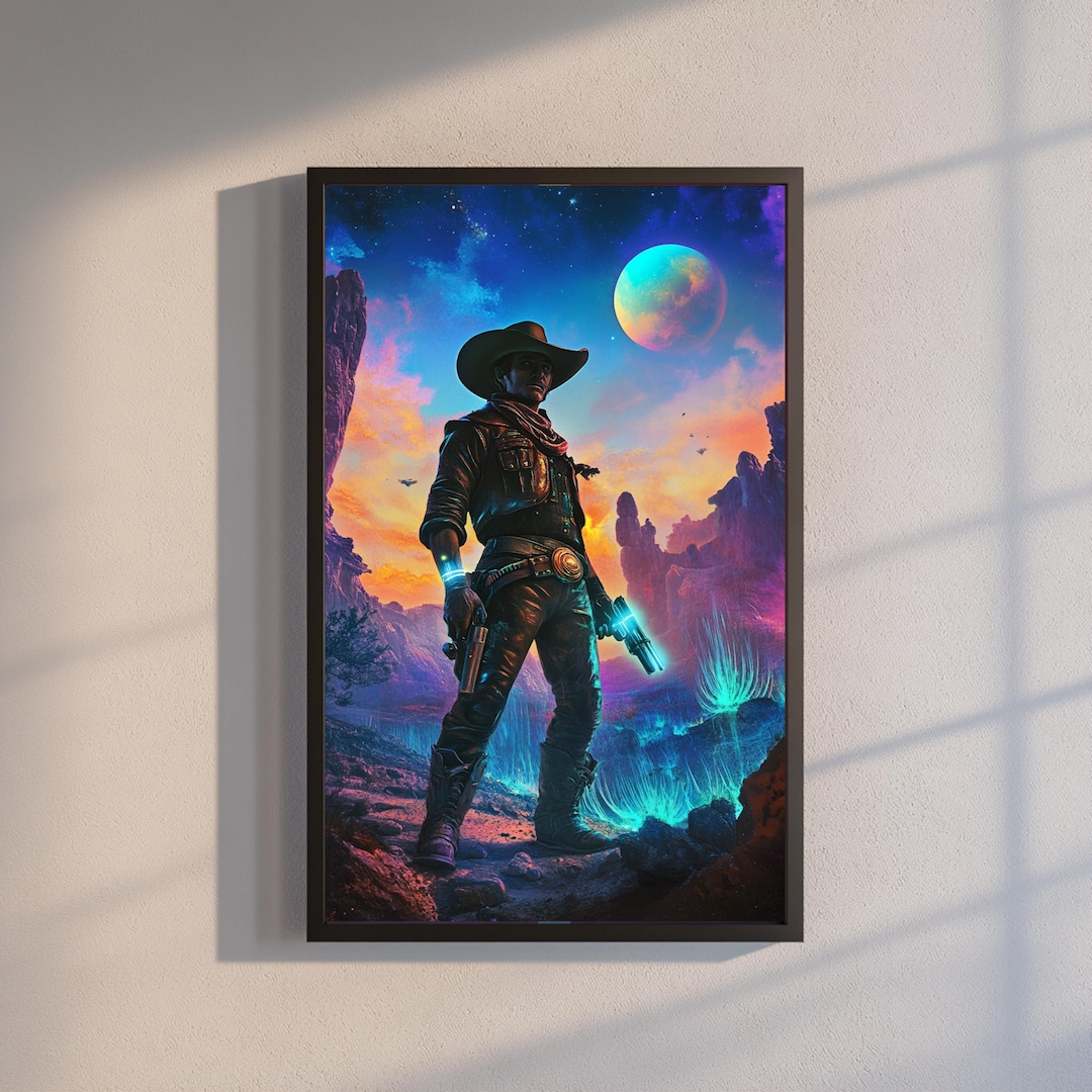 Retro Space Cowboy Poster | Sci-fi Western Wall Art | Vintage 1950s ...