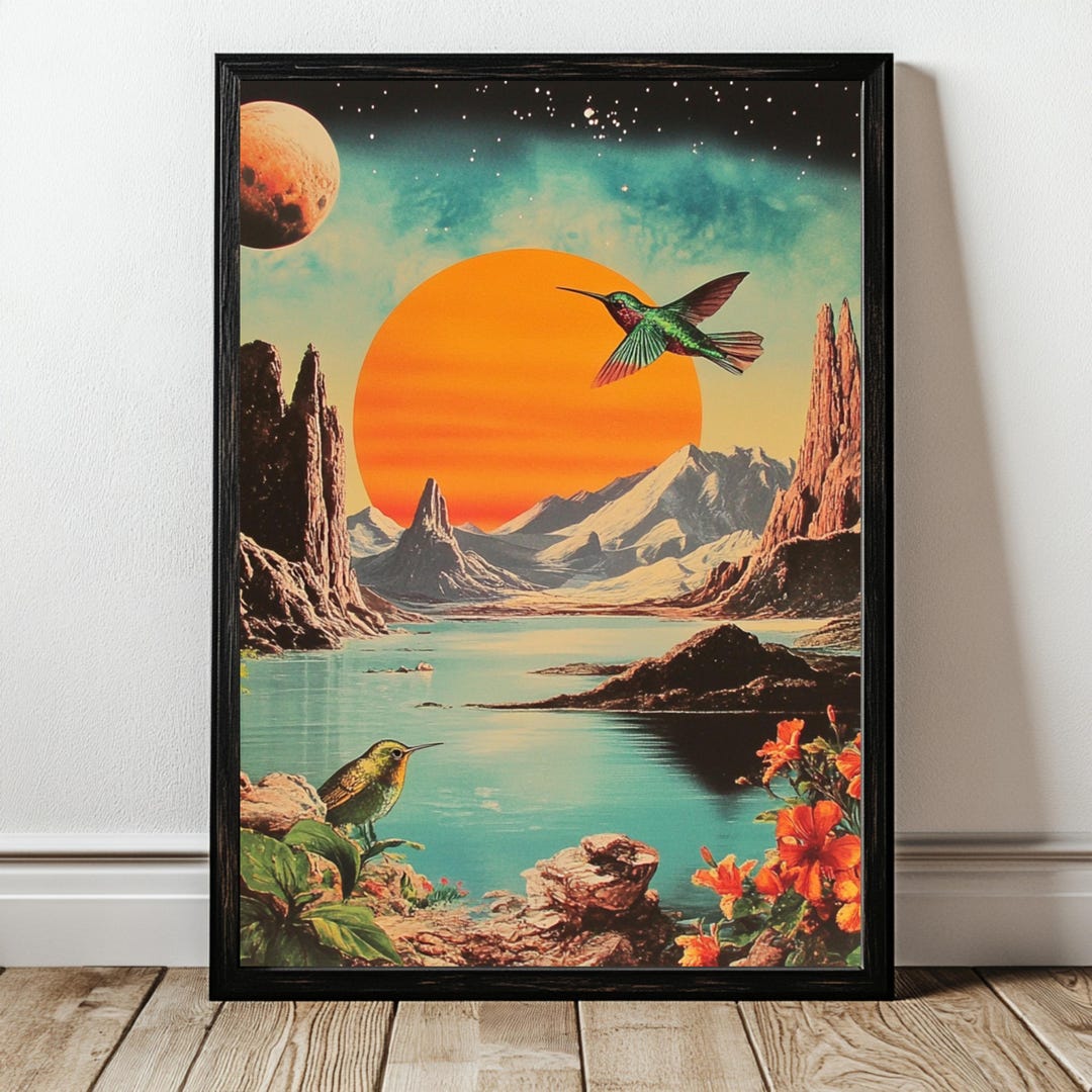 Retro Space Poster, Vintage Cosmic Wall Art, Sci-fi Surrealism ...