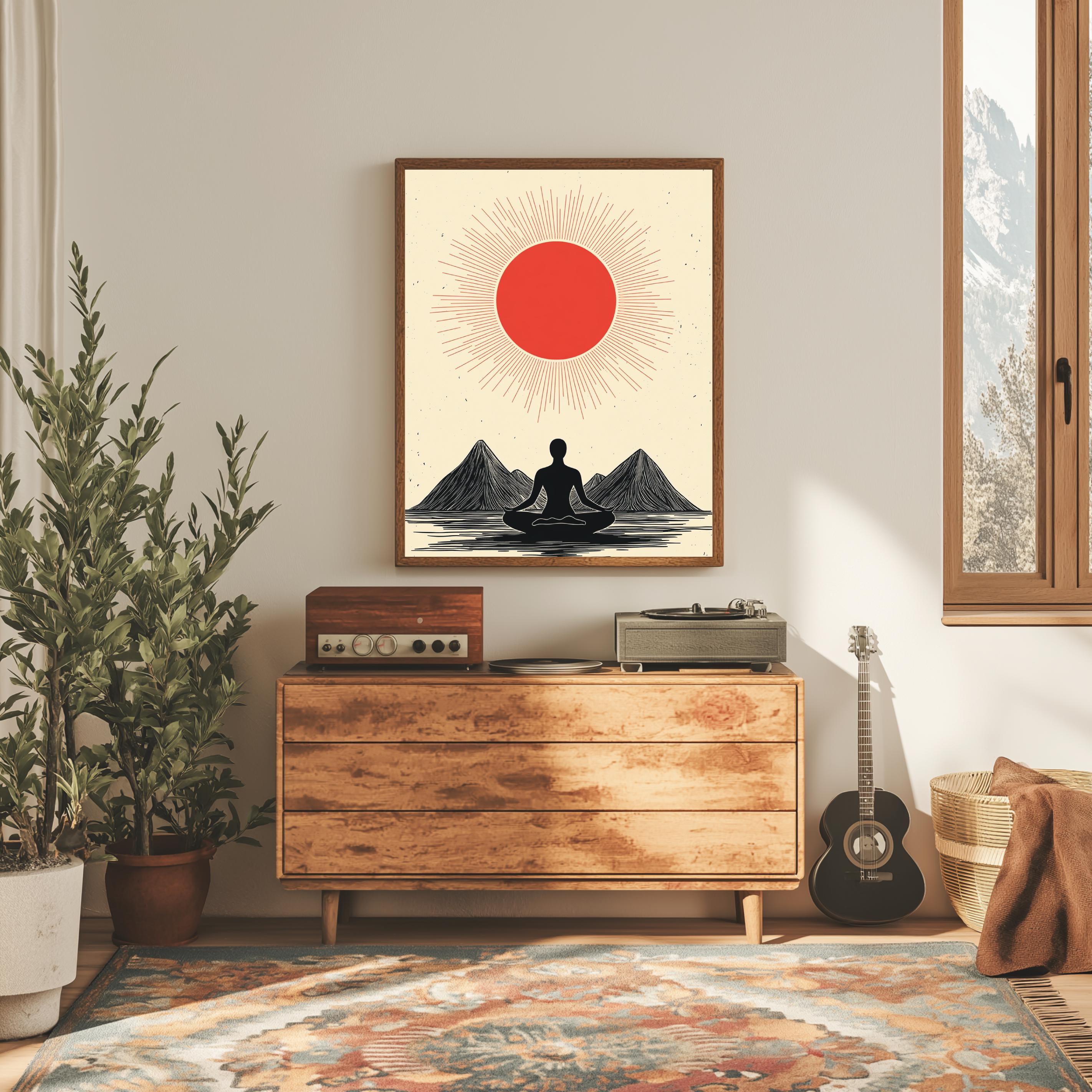 Meditation Wall Art | Yoga Studio Decor With Mountains and Sun ...