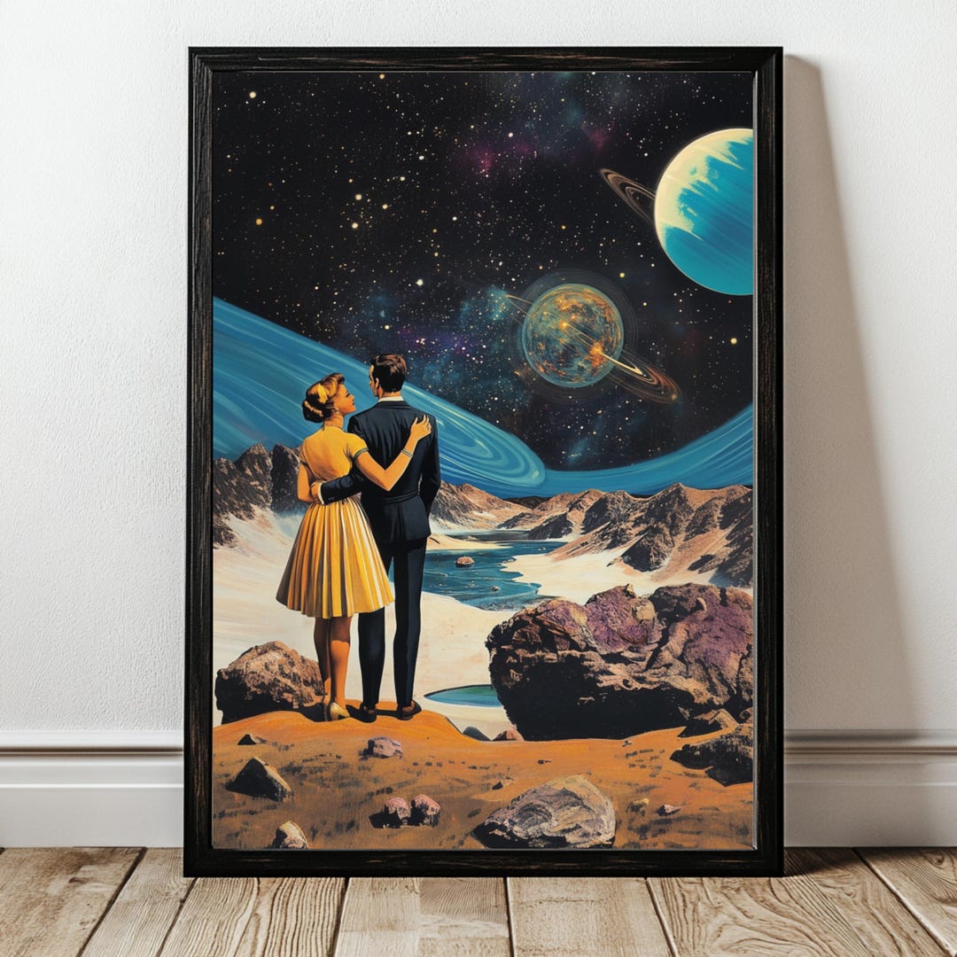 Vintage Space Wall Art | Romantic Cosmic Landscape Print | Man and ...
