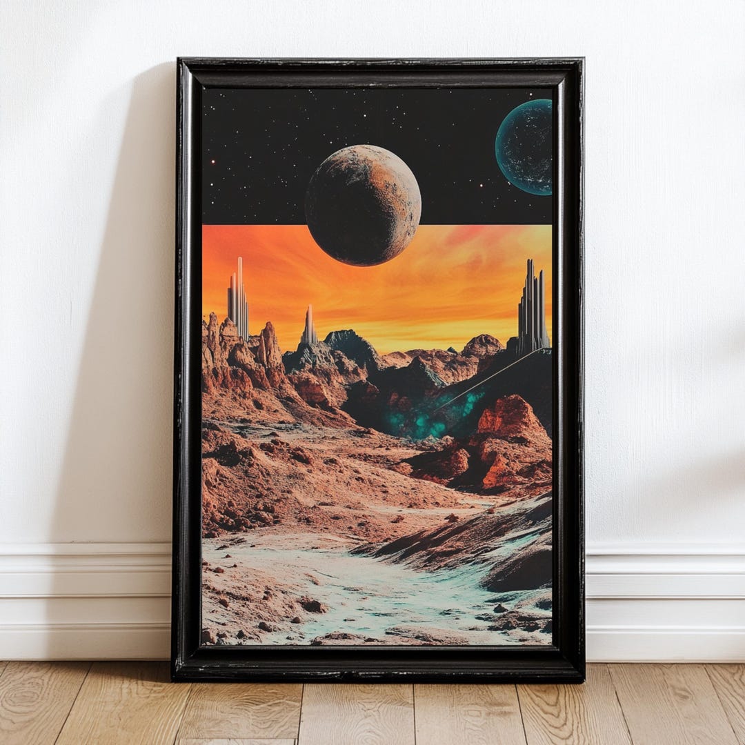 Poster Retro Space , Vintage Cosmic Art, Sci-fi Surrealism Wall Decor ...
