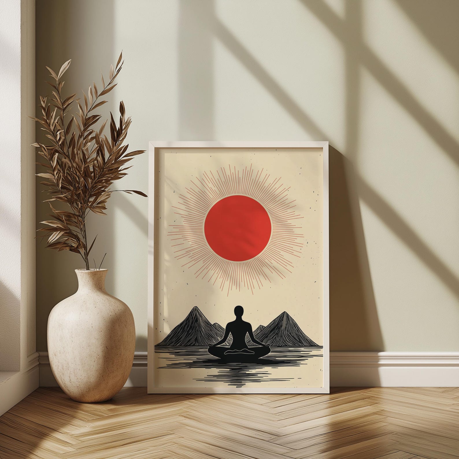 Meditation Wall Art | Yoga Studio Decor With Mountains and Sun ...
