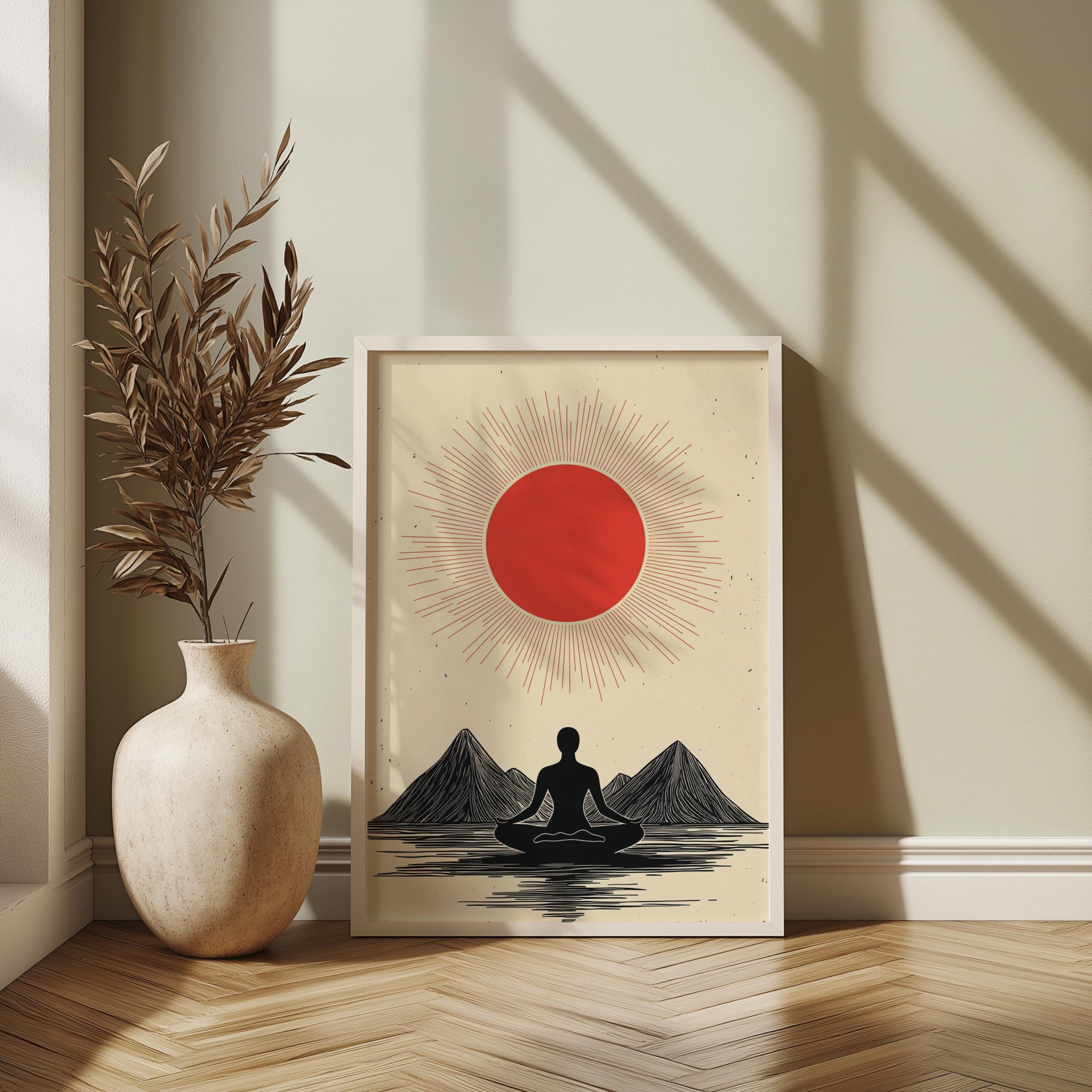 Meditation Wall Art | Yoga Studio Decor With Mountains and Sun ...