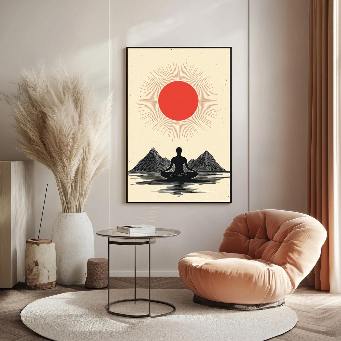 Meditation Wall Art | Yoga Studio Decor With Mountains and Sun ...