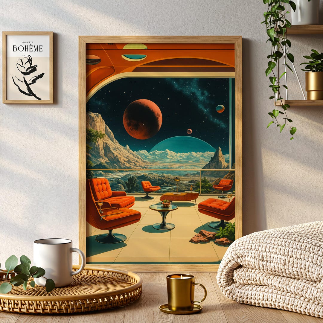 Retro-futuristic Space Terrace Art | Surreal Cosmic View With Galaxy ...