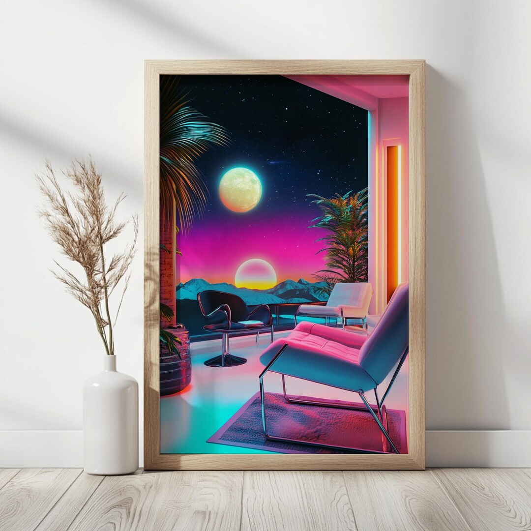 Neon Retro Poster, Vibrant Wall Art for Home Decor, 80s Aesthetic Art ...