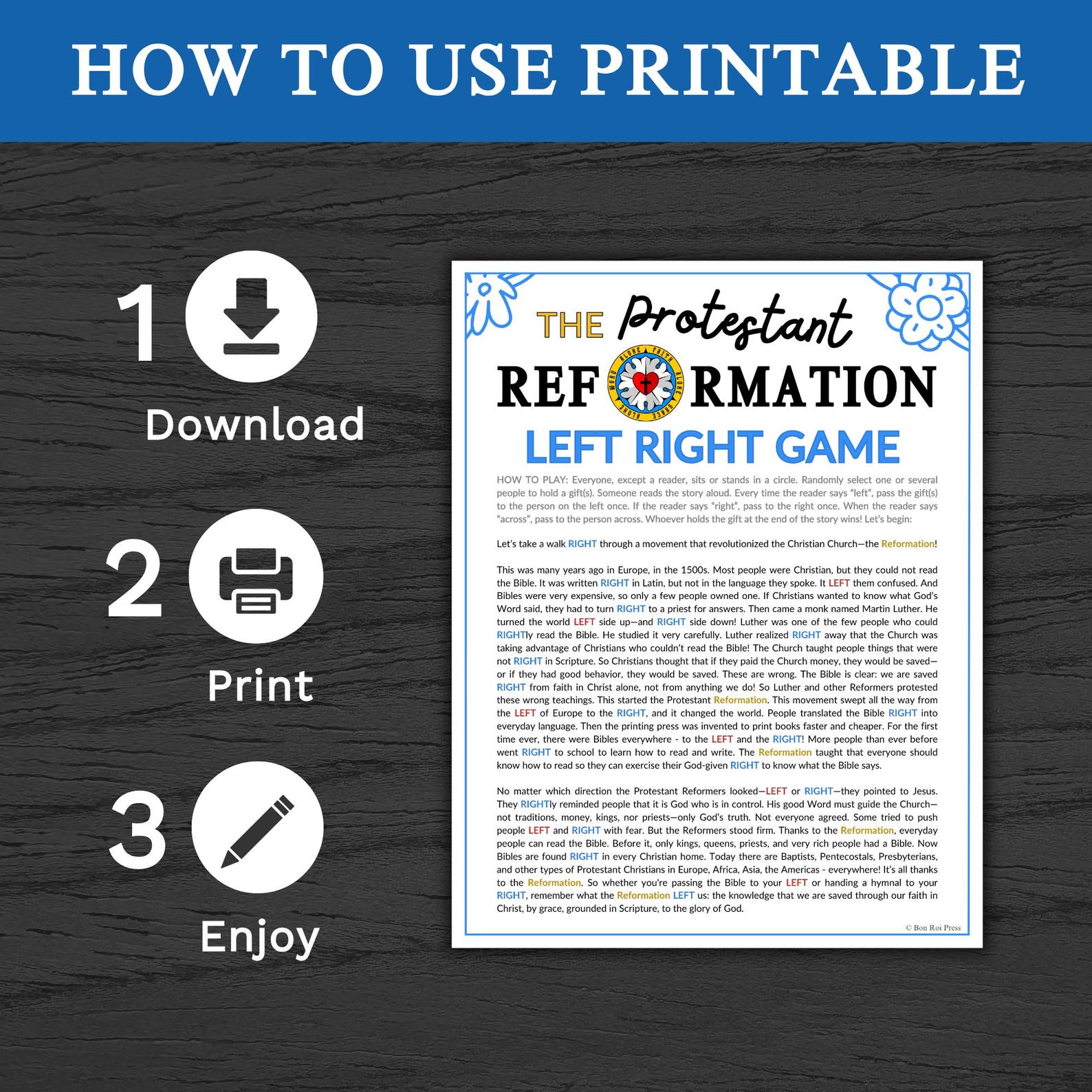 The Protestant Reformation Left Right Game | Printable for Church Kids ...