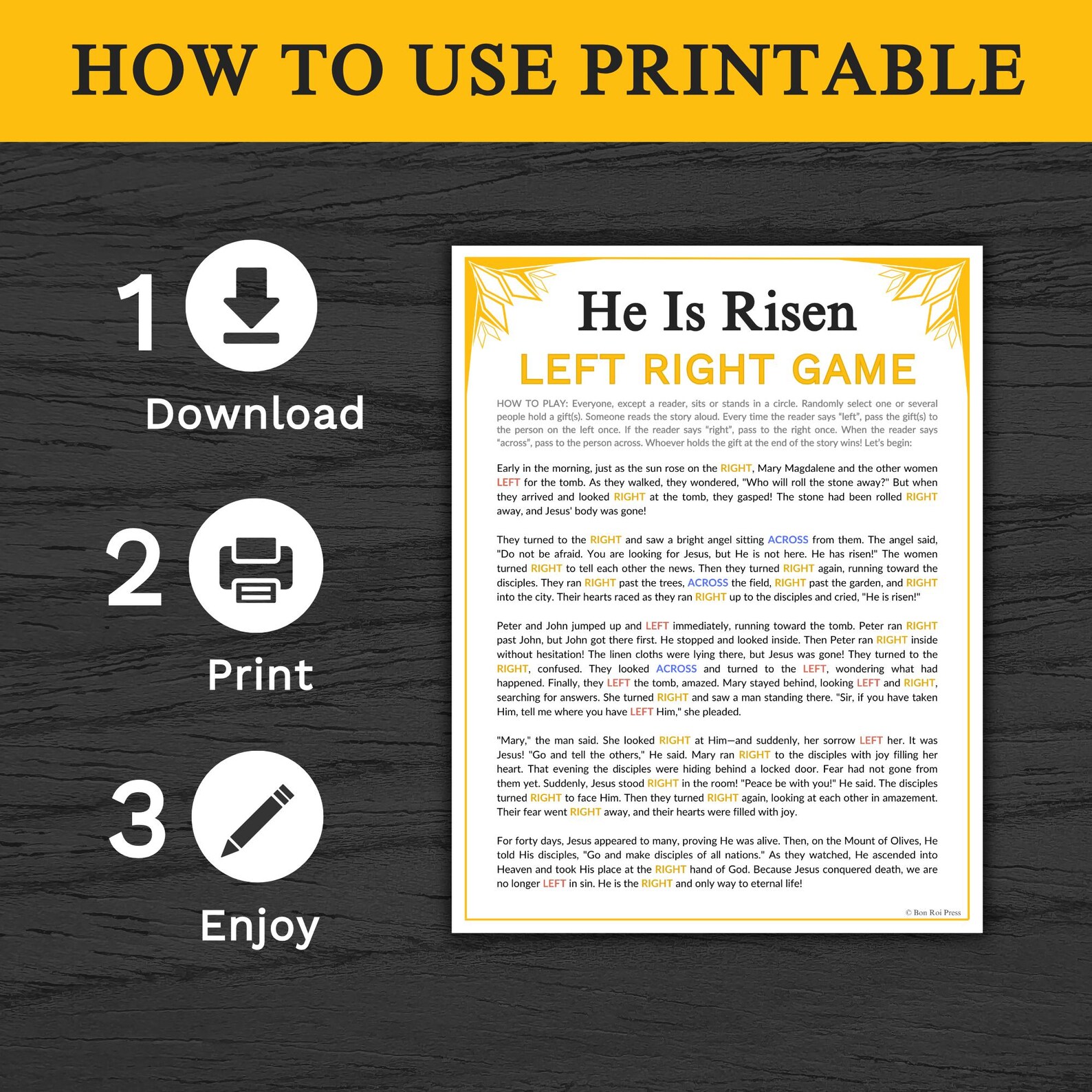He is Risen Left Right Game | Resurrection Christian Story Printable ...