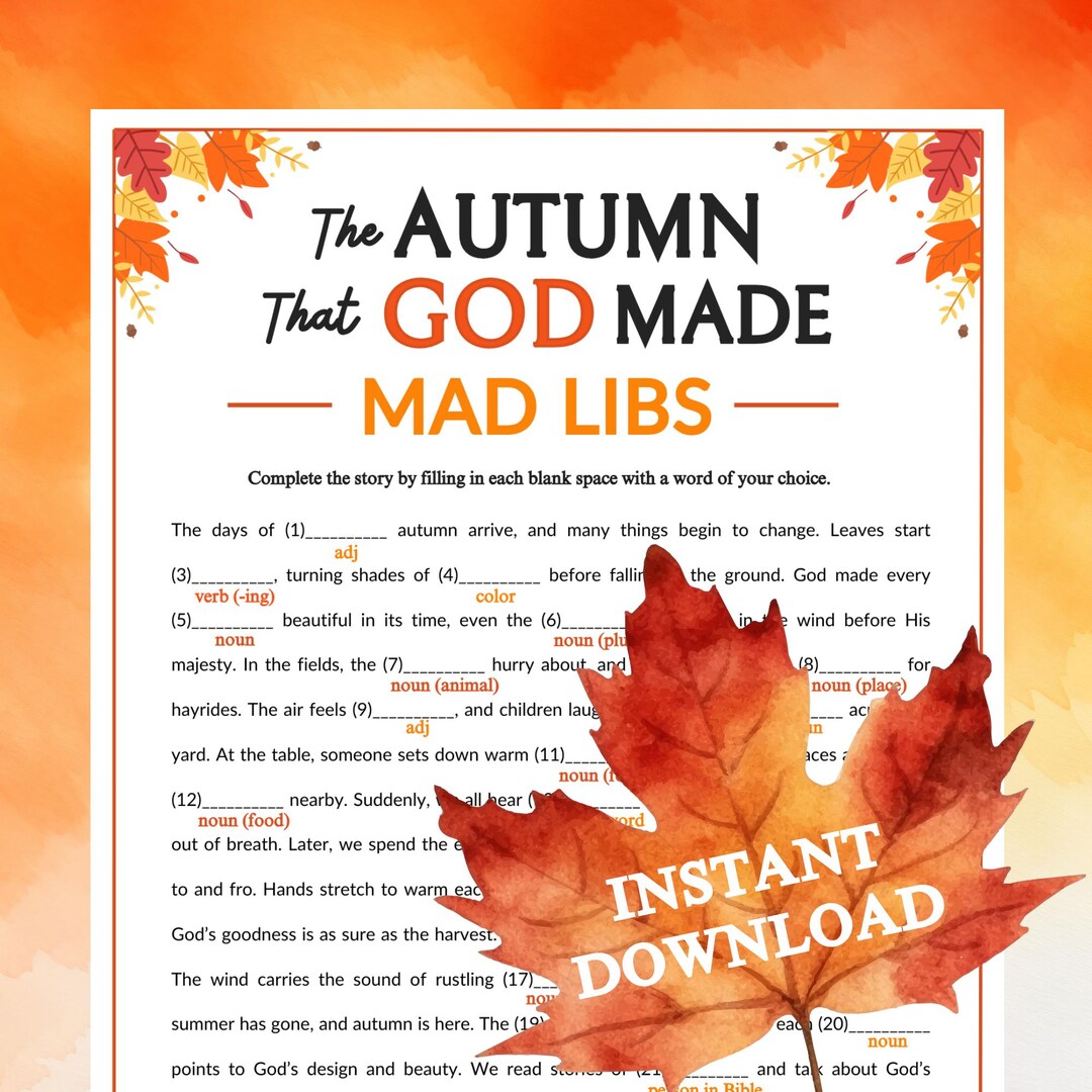 The Autumn That God Made Mad Libs Game | Fall Printable for Church Kids ...