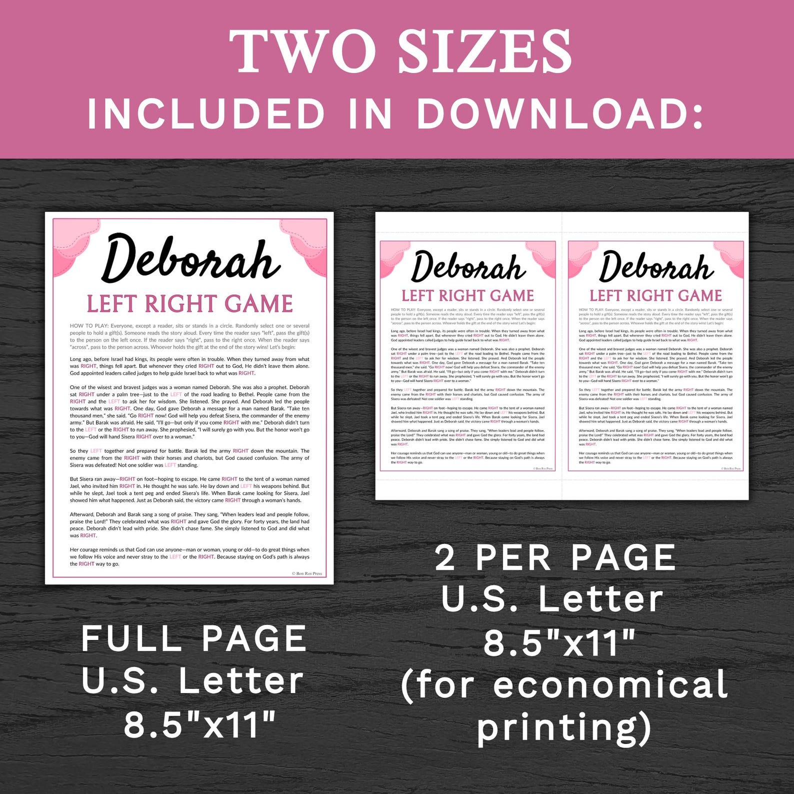 Deborah Left Right Game | Christian Story Printable for Church Kids ...