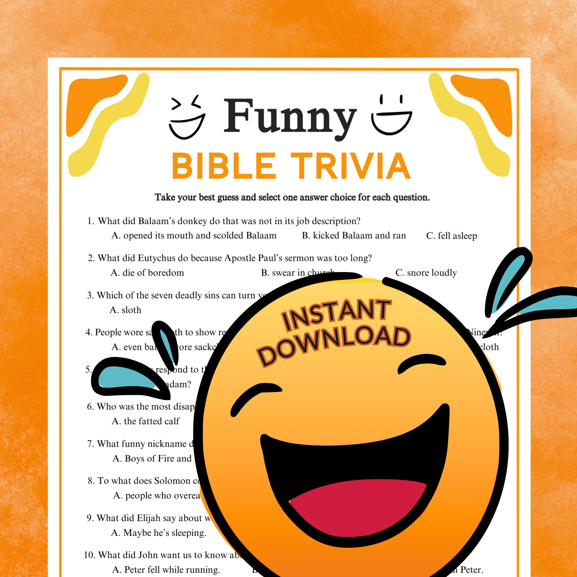 Funny Bible Trivia Game | Humorous Printable for Church Adult Ministry ...