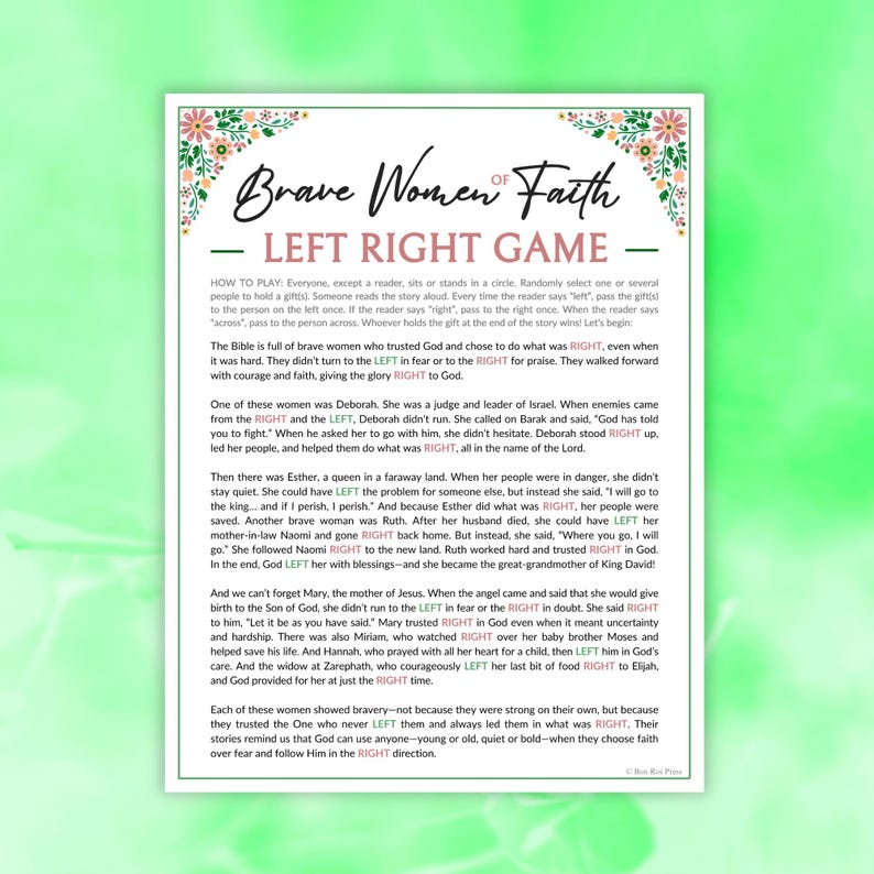 Brave Women of Faith Left Right Game | Printable for Church Kids Teens ...