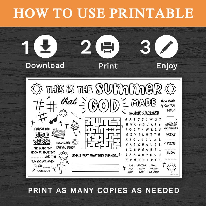 The Summer That God Made Activity Placemat | Christian Printable Ledger ...