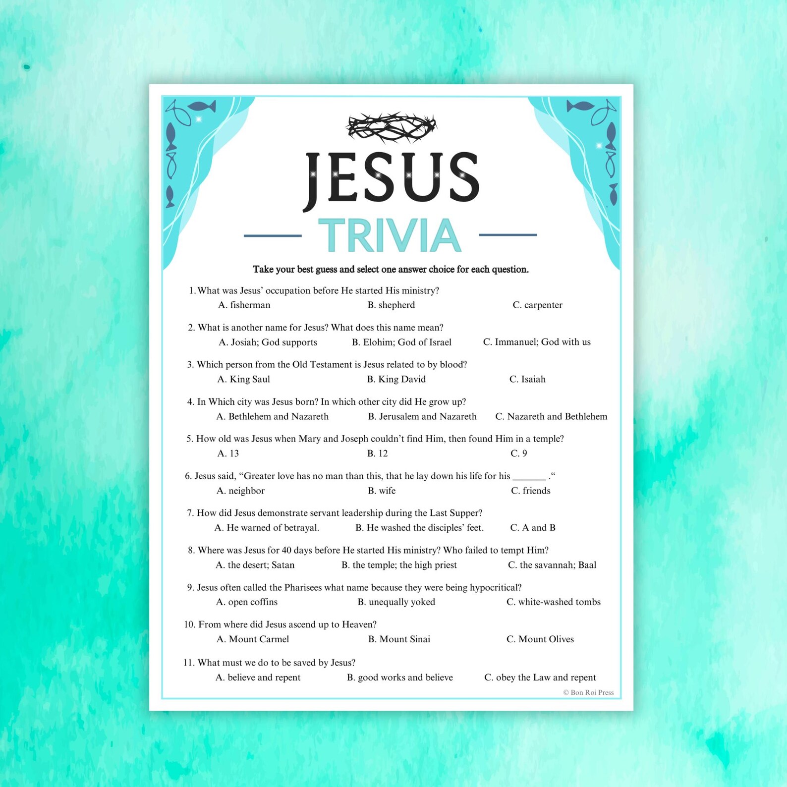 Jesus Trivia Game | Printable for Church, Kids Teens Adults, Sunday ...