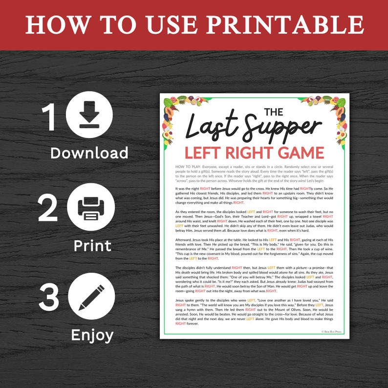 The Last Supper Left Right Game | Jesus Communion Printable for Church ...